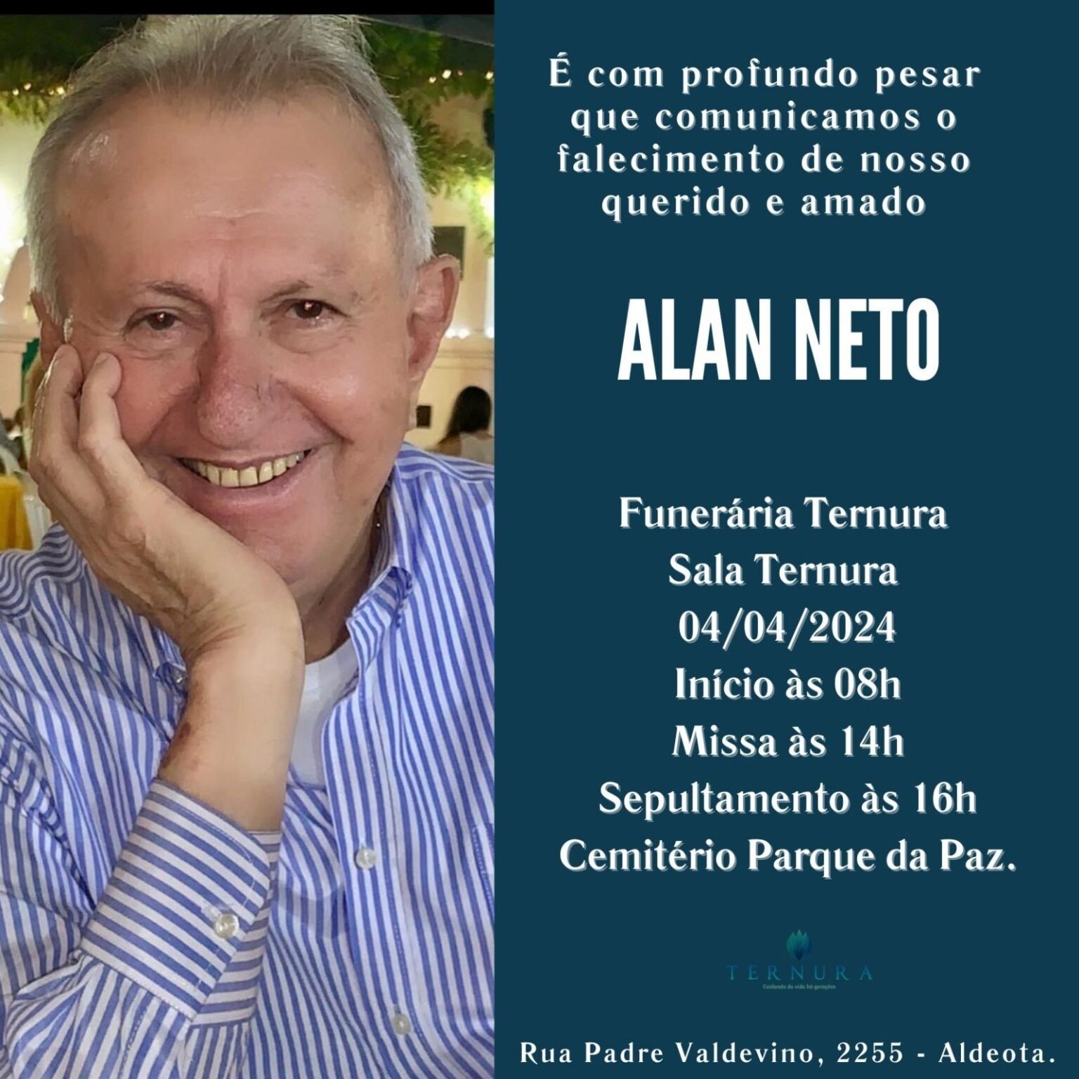 Velório de Alan Neto começa a partir das 8 horas